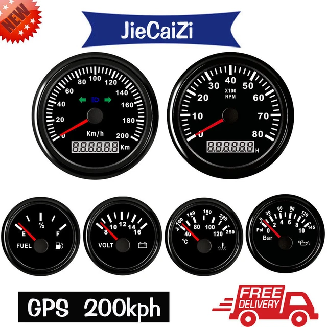 6 GAUGE SET 200km gps speedometer auto tacho fuel temp Oil pressure ...