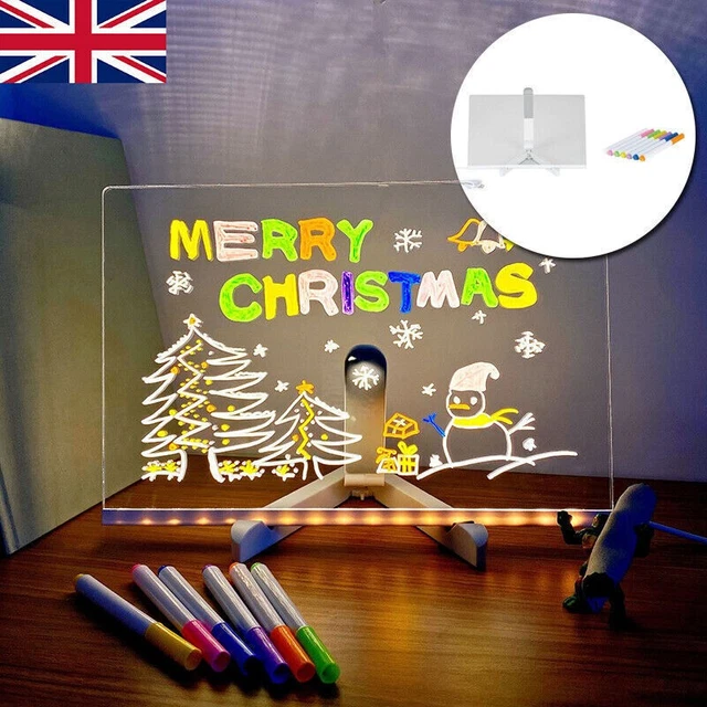 LED NOTE BOARD with 7 Coloured Pens Acrylic Dry Erase Illuminated ...