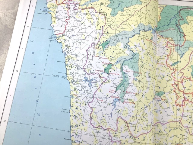 1972 LARGE VINTAGE Map of India The Kaveri River Krishna River Basin ...