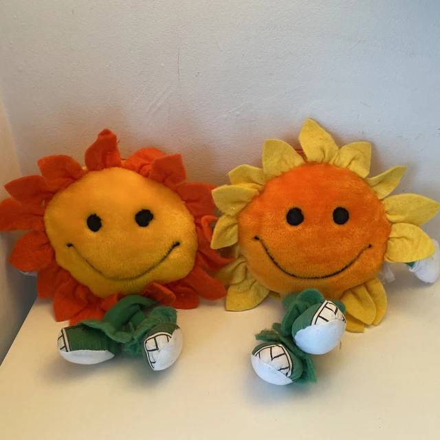 2 X VINTAGE Rave Smiley sunflower Acid soft toy 1990s 20" playmakers £ ...