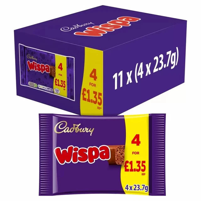 CADBURY WISPA CHOCOLATE Bar 4 Pack Multipack ?1.35 PMP 94.8g - 11 x (4 ...