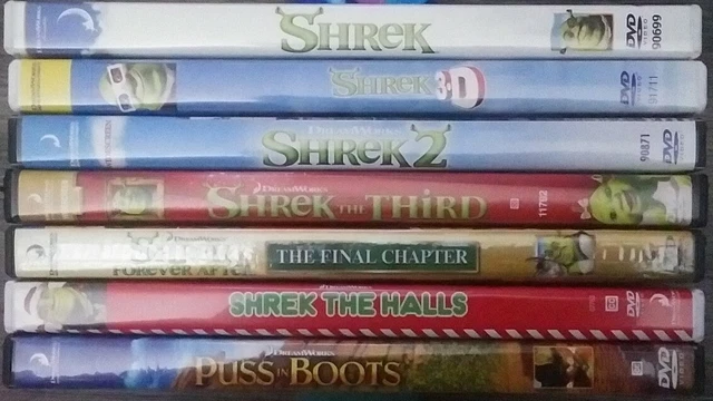 7 SHREK FILMS DVD Collection: 1-4/Shrek 3D /Shrek the Halls/ Puss in ...