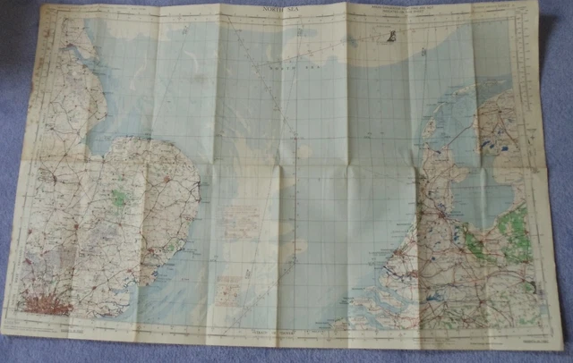 ORIGINAL WW2 (1942) RAF "WAR" map of the "NORTH SEA" (COASTAL & BOMBER ...