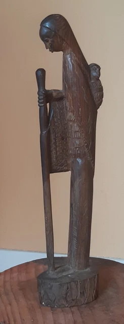 ANCIENNE STATUE EN bois sculpté Vierge à l'enfant / Vierge noire- religion- 33cm EUR 18,00 ...