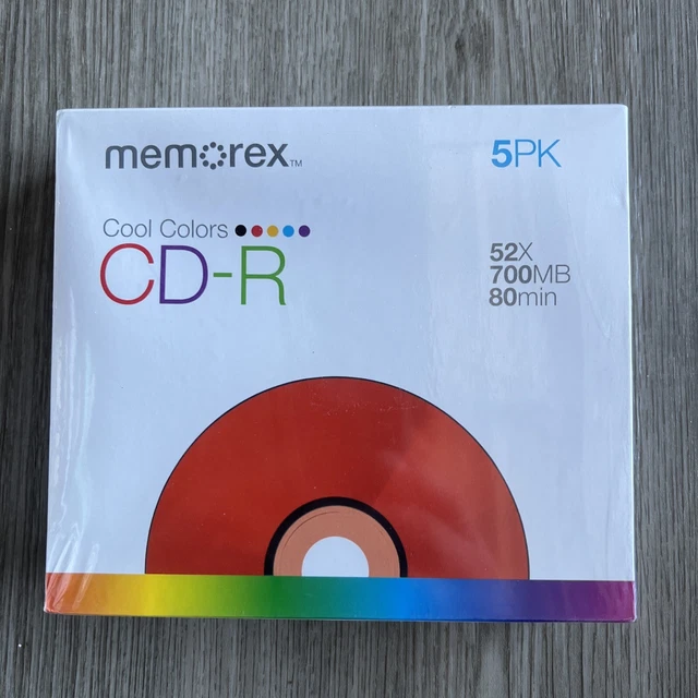 MEMOREX COOL COLORS CD-R 52X 700MB 80 min (5 Pack) Blank Media New ...