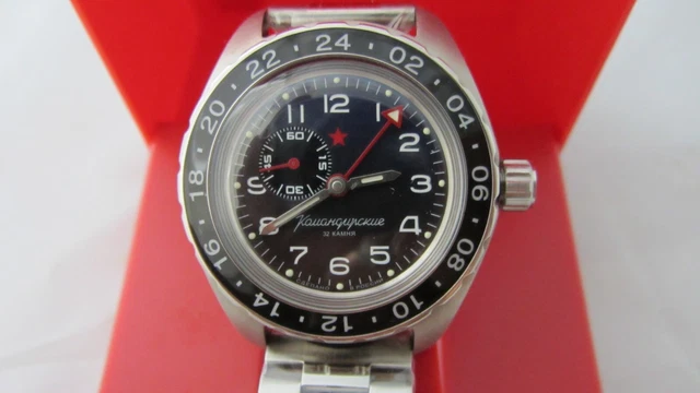 VOSTOK KOMANDIRSKIE GMT CON SCALA E LANCETTA PER 24 ORE automatic watch ...
