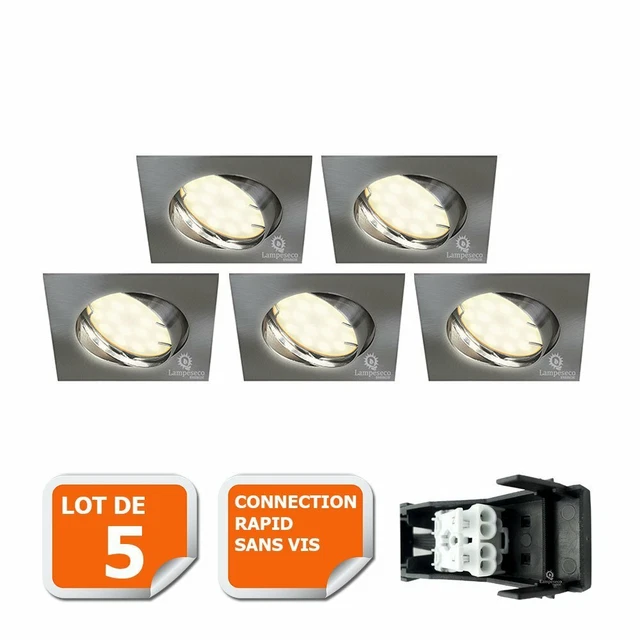 LOT DE 5 spot encastrable orientable LED carré alu brossé GU10 230V eq ...