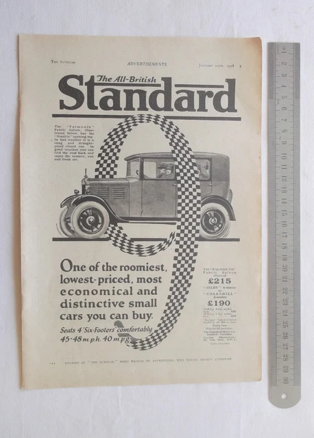 VINTAGE BRITISH STANDARD Saloon Original Advertisement removed from a ...