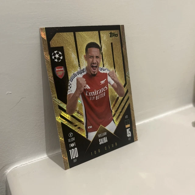 TOPPS MATCH ATTAX 2024/25 William Saliba 100 Hundred Club Card #472 £1. ...