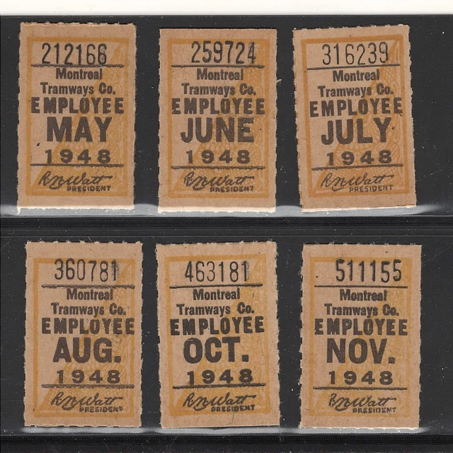 MONTREAL TRAMWAY CO. 1948 EMPLOYEE « tramway bus ticket R.NOBLEWAT 6 ...