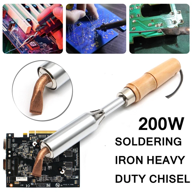 200W HEAVY DUTY Soldering Iron 220V Chisel Point Copper Tip Electric ...