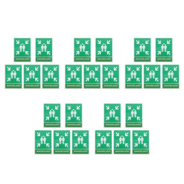 5 PACK EVACUATION Sign Office Assembly Point Adhesive Emergency Sticker ...
