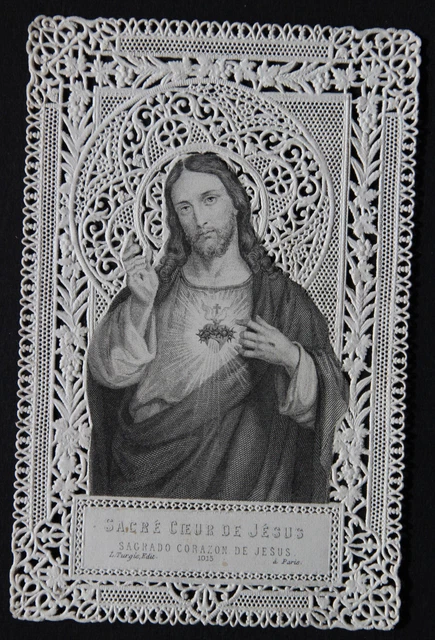 IMAGE PIEUSE DENTELLE canivet lace holy card Sacré Coeur de Jésus ...