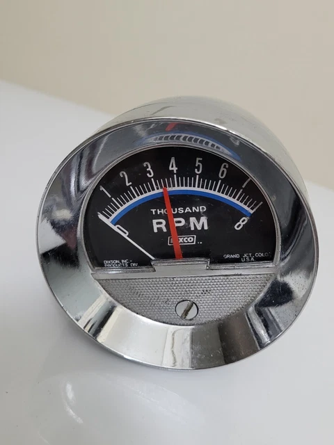 VINTAGE CHROME DIXCO 8000 RPM Tachometer Gauge 8 or 6 Cylinder Engine ...