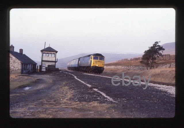 ORIGINAL 35MM slide - Class 47 - 47484 at Dent Signal box, S&C on 16.3. ...
