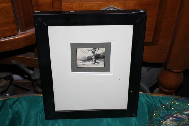 ORIGINAL MINIATURE DRAWING Tree Forest Signed J. Sheehan Detailed ...