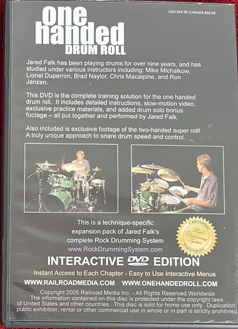 ONE HANDED DRUM Roll Featuring JARED FALK (Drumeo) (DVD, 2005) HTF £21. ...