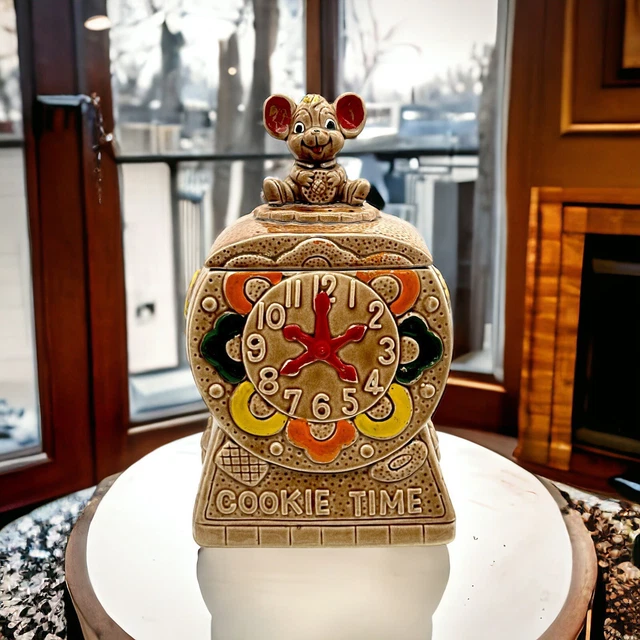 VINTAGE BROWN COOKIE Time Cookie Jar with Mouse on Top Made in Japan ...