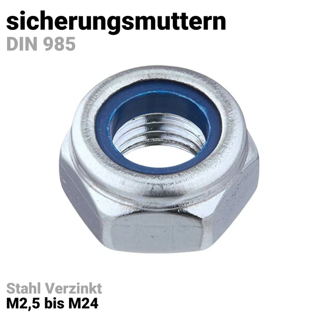 STOPMUTTERN M2,5 - M24 Sicherungsmutter Selbstsichernde Muttern DIN 985 Verzinkt EUR 3,17 ...