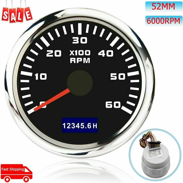 52MM 0-6000 RPM (On dash) Tachometer Gauge Meter Diesel Engine Rev ...
