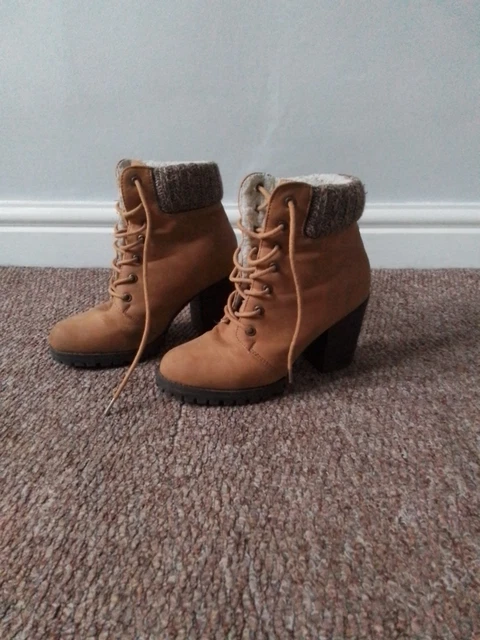 PRIMARK TAN HEELED Boots With Fleece Lining Size 5 £5.92 - PicClick UK
