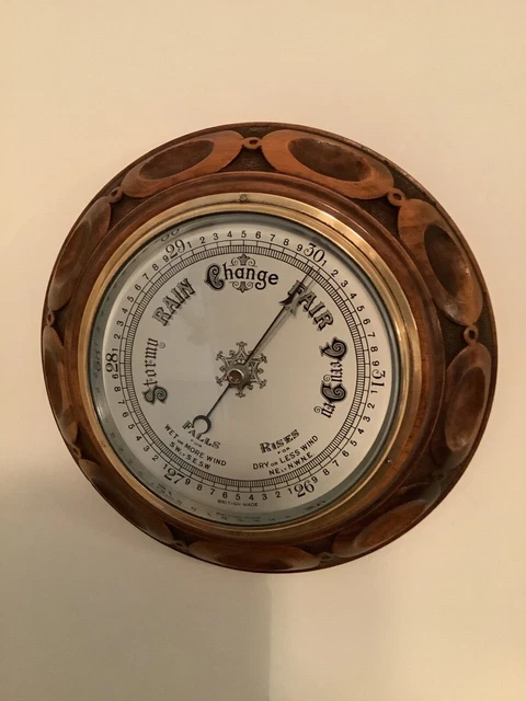 LARGE ROUND WALL Barometer Turned & Carved Wood Surround £50.00 ...