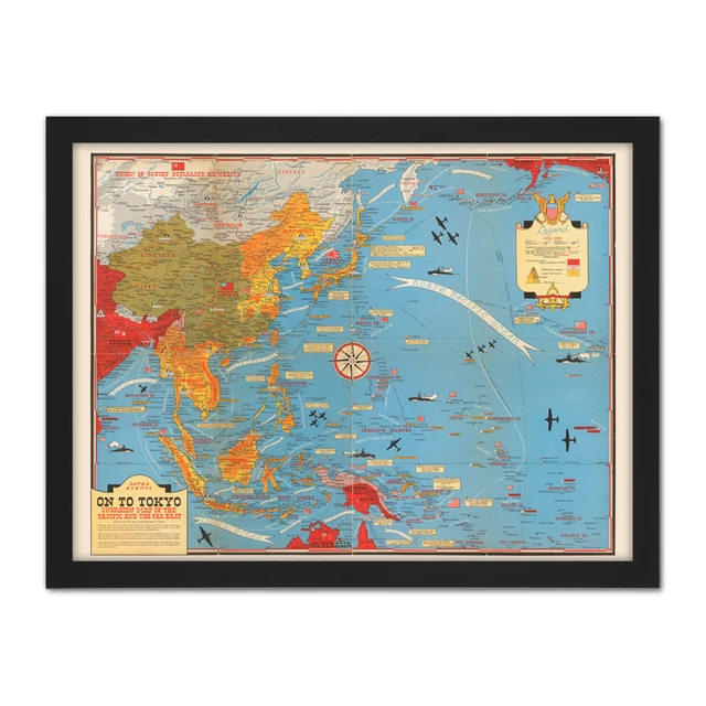 MAP TURNER 1944 War WWII On To Tokyo Pacific Framed Wall Art Print ...