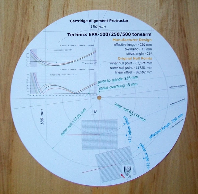 CARTRIDGE ALIGNMENT PROTRACTOR for Technics EPA-100/EPA-250/EPA-500 ...