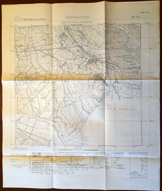 CARTA GEOGRAFICA ANTICA MONFALCONE e DINTORNI Friuli IGM 1926 Antique ...