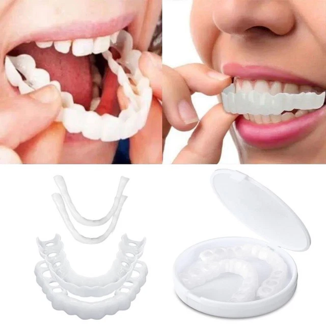 SNAP ON BOTTOM Upper Lower False Teeth Set Dental Veneers Dentures Fake ...