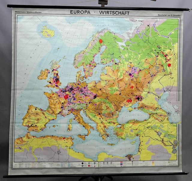 VINTAGE GEOGRAPHICAL ROLLABLE Wall Chart Poster Map Europe - Economy £ ...