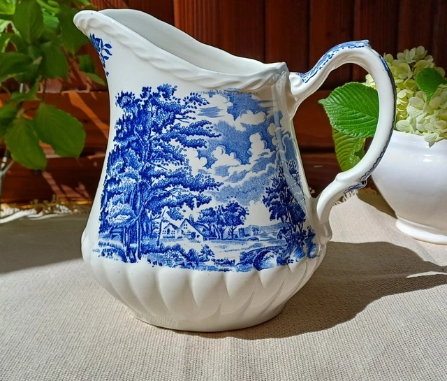 RARE W.H GRINDLEY Large Porcelain Pitcher 'Country Style' Blue ...