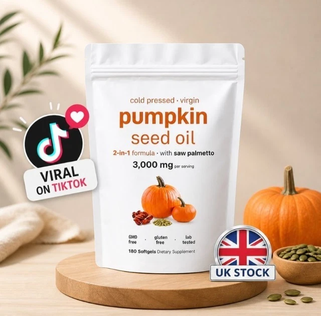 COLD PRESSED PUMPKIN Seed Oil 3000mg Softgels 180 Herbal Supplement Saw ...