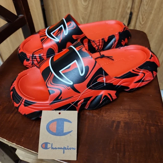 CHAMPION MELOSO SQUISH Slides Red/Black Men’s Size 13 NEW Bulky Bottoms ...