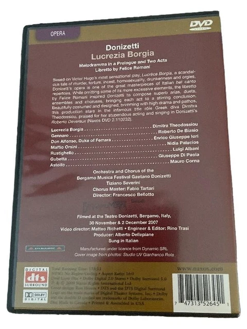 NAXOS LUCREZIA BORGIA DVD Donizetti Oper Theodossiou Bergamo Festival ...