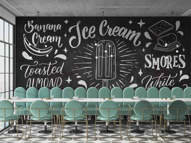 3D ICE CREAM Parlor Black Wall Murals Wallpaper Murals Wall Sticker ...