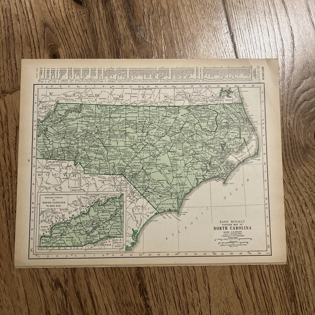 ANTIQUE 1937 RAND McNally Map Of North Carolina 11x14 Inches £11.49 ...