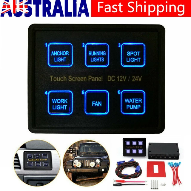 6-GANG LED TOUCH Screen Switch Panel Control Box Car Marine Boat RV 12V ...