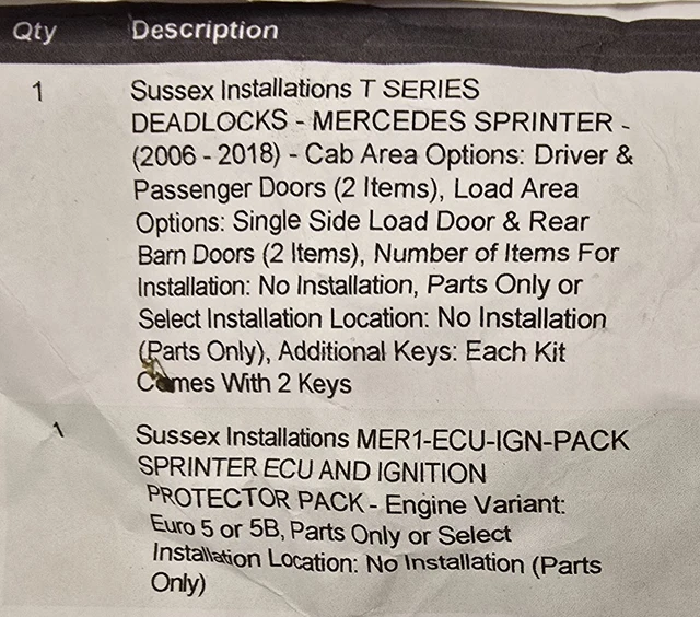 MERCEDES SPRINTER DEADLOCKS & ECU/ Ignition Guard Set – Front, Side ...