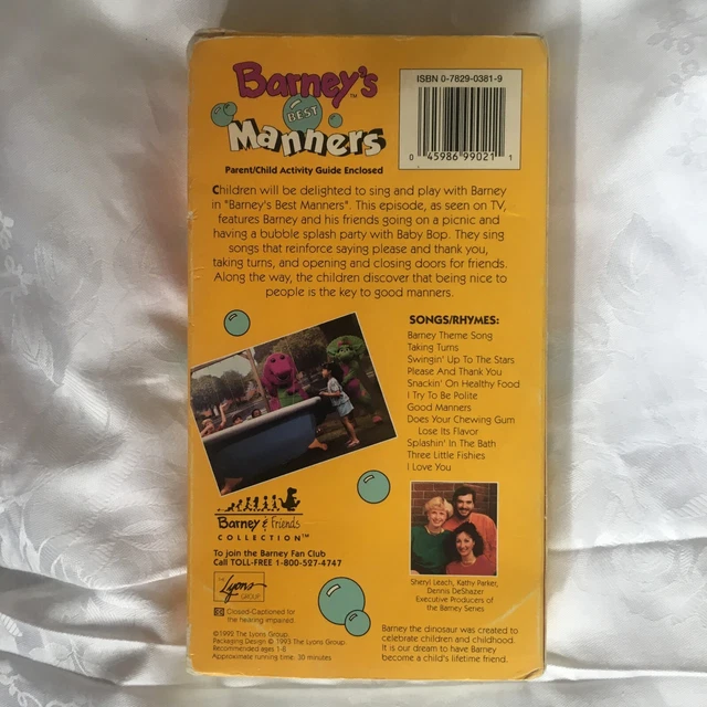 BARNEY FRIENDS COLLECTION Best Manners VHS Video Tape VTG Songs Paper ...