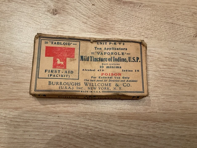 US WW2 IODINE Applicators 10 Vials Burroughs Wellcome Original ...