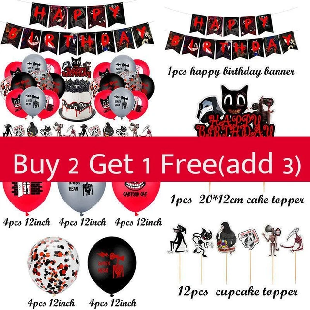 VIBRANT SIREN HEAD Cartoon Cat Horror Theme Birthday Party Decorations ...