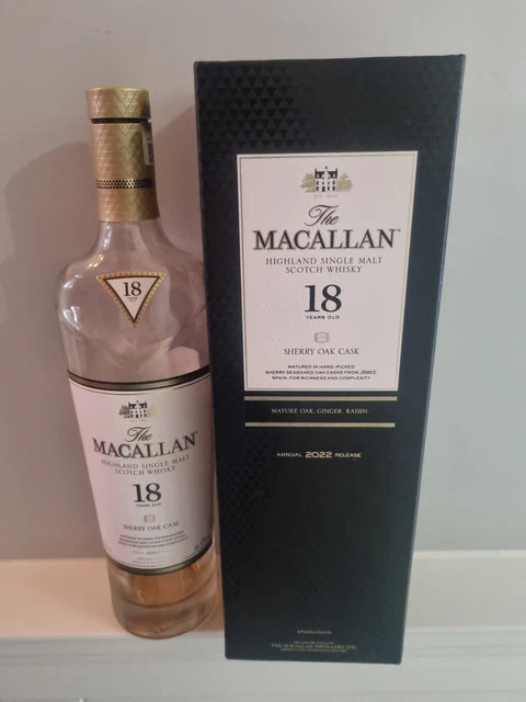MACALLAN 18 SHERRY Oak Cask, 2022 Release (Empty bottle), and Box £65. ...