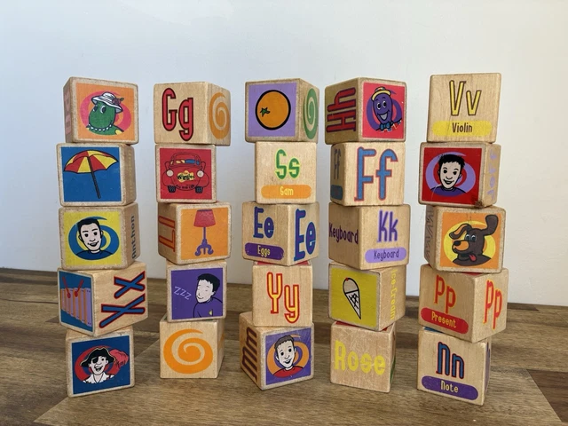 VINTAGE THE WIGGLES "Abc's" Alphabet Childrens STACKING WOODEN BLOCKS ...