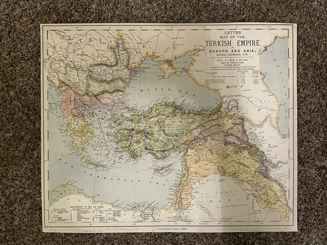 LETTS'S MAP OF The Turkish Empire In Europe 1881-1889 Original Antique ...