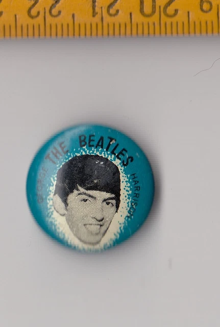 VINTAGE THE BEATLES George Harrison tin badge pin 1960s Green Duck Co ...