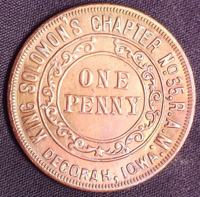 KING SOLOMON'S CHAPTER No 35 Masonic Penny Token Decorah Iowa EX BRAND ...