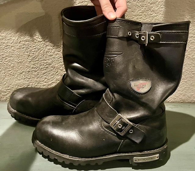 RED WING ENGINEER 988 Steel Toe Motorctcle Boots Black Leather Biker ...