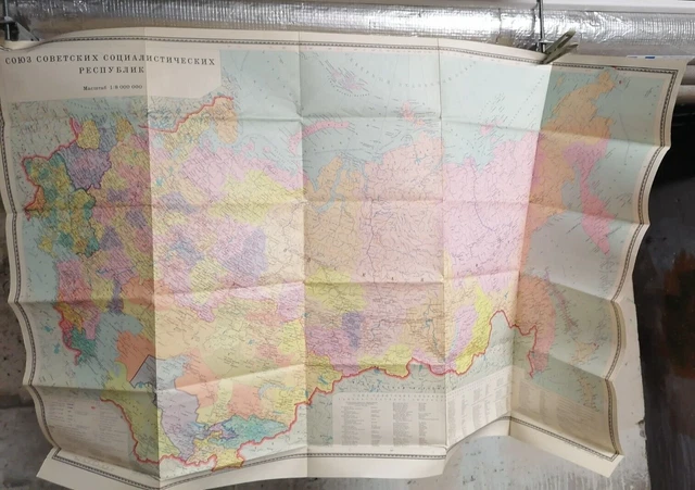 VINTAGE LARGE OLD Map of the USSR 1980s Soviet Political Wall Map ...