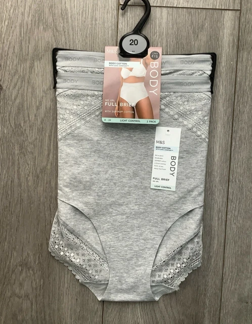 MARKS & SPENCER Body Cotton Full Brief No VPL 2 Pack Light Control Grey ...
